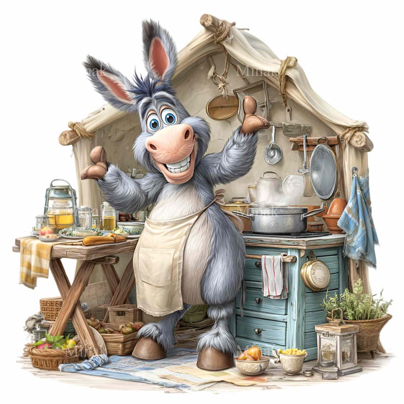 15 PNG Chef Donkey Clipart – Funny Cooking Illustration in Cottage ...