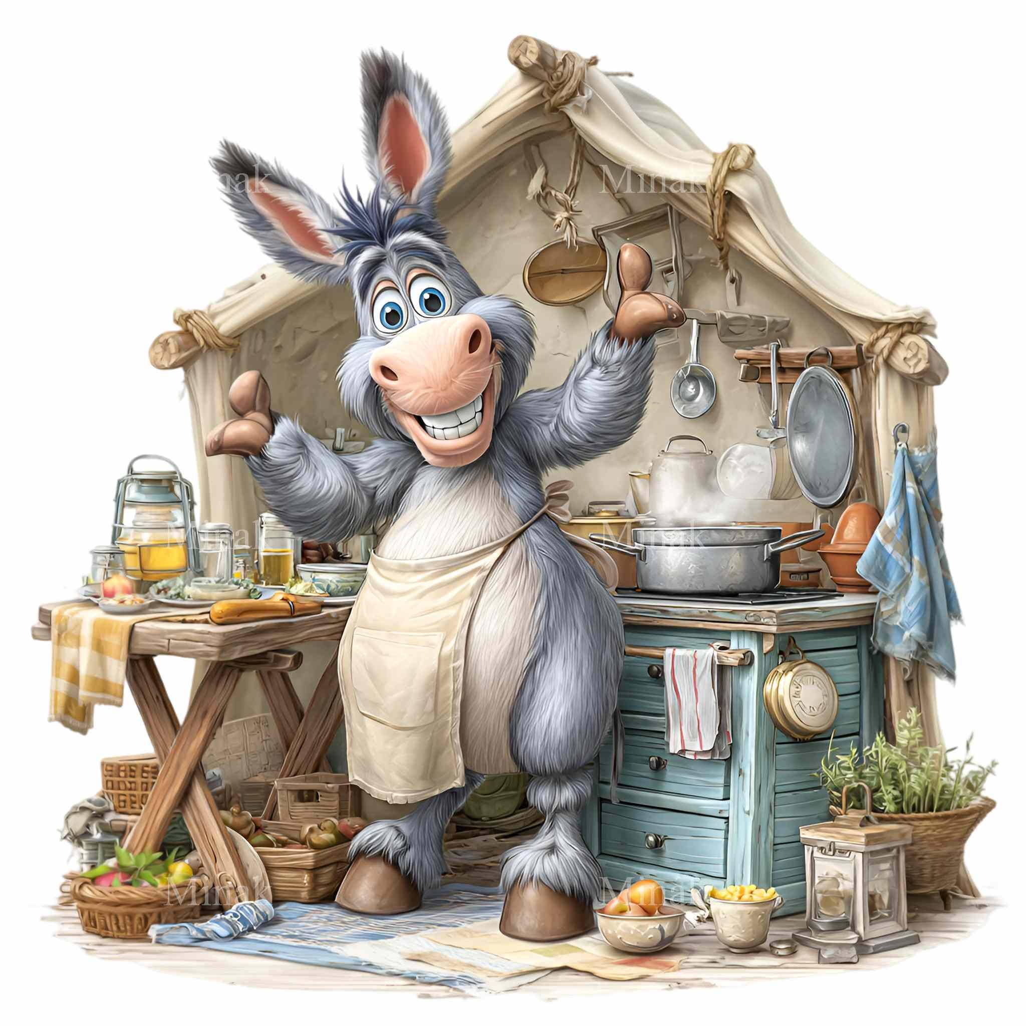 15 PNG Chef Donkey Clipart – Funny Cooking Illustration in Cottage ...