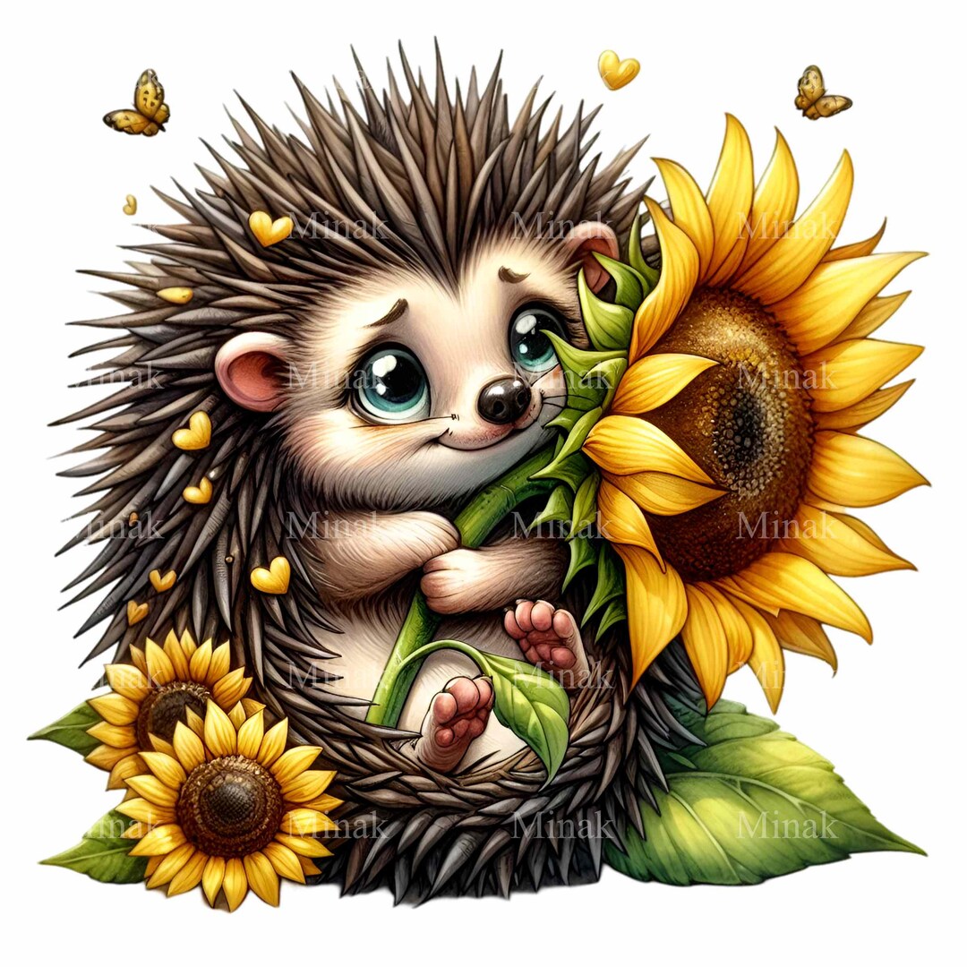 15 PNG Sunflower Hedgehog, Floral Garden Animal Clipart, Summer Nature ...