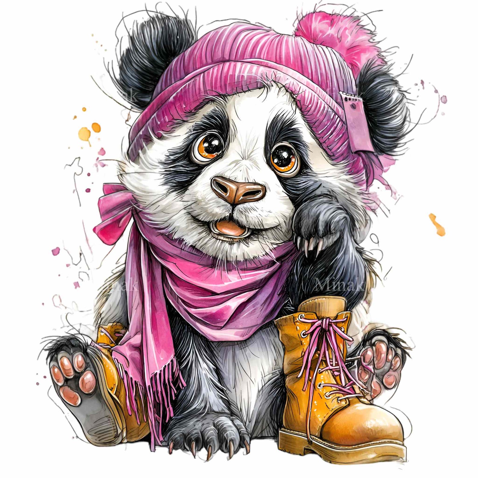 14 PNG Girly Panda Art – Cute Panda PNG Clipart – Pink Scarf Animal for ...