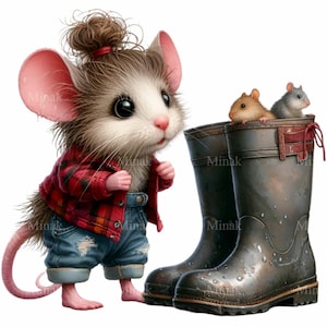 10 PNG Mouse in Boot Clipart – Cute Rainy Day Animal PNG – Whimsical ...