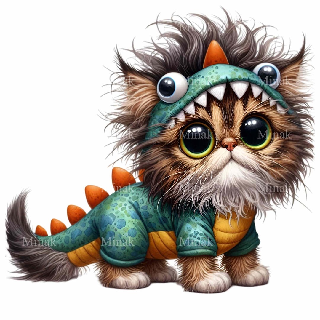 Cute Cat in Dinosaur Costume PNG Clipart 12 Adorable Kitten With Big ...