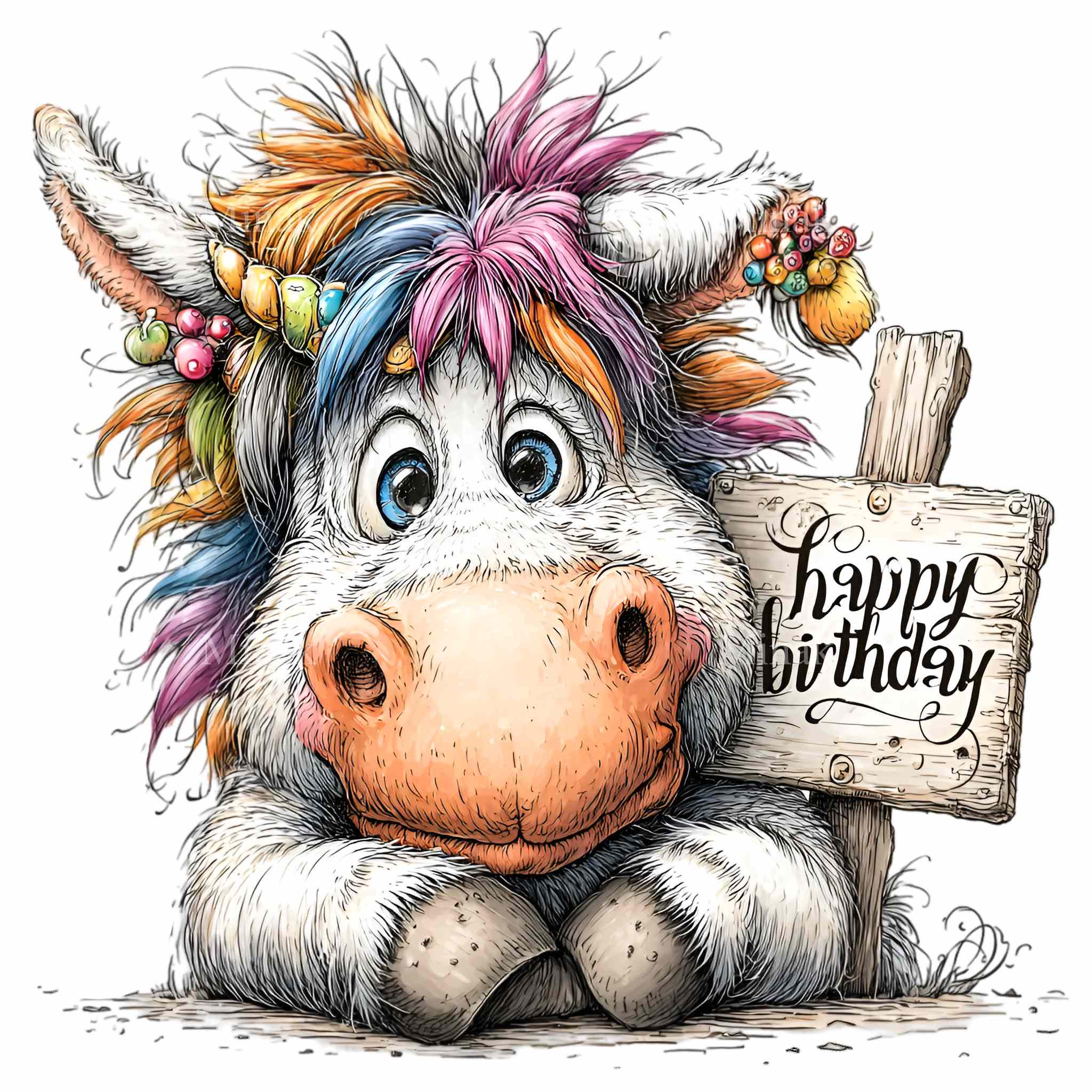 14 PNG Scruffy Unicorn Happy Birthday, Messy Mane Magic Fantasy Clipart ...