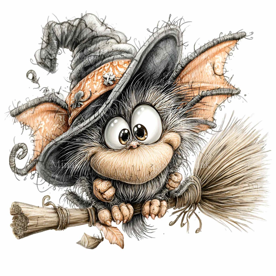 11 PNG Bat Witch Spooky Creature Flying on Broom Clipart, Halloween ...