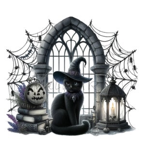 Spooky Halloween Cat Clipart PNG - 12 Gothic Black Kitten Illustration ...