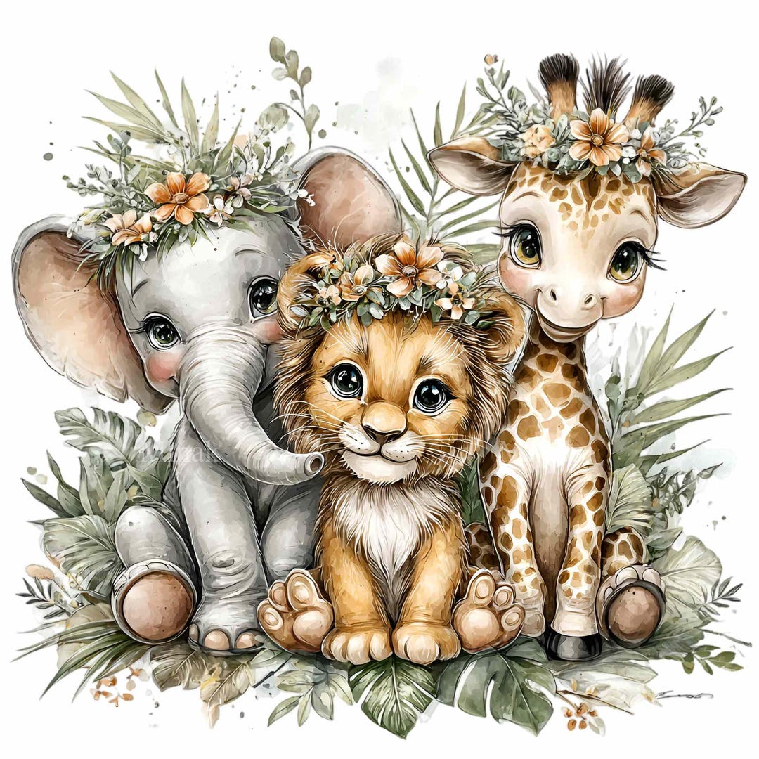 15 PNG Safari Jungle Animals Clipart – Elephant Lion Giraffe PNG for ...