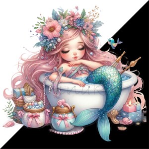 Mermaid Clip Art, Spa Clipart, 15 PNG Watercolor Bath Relaxation Clip ...