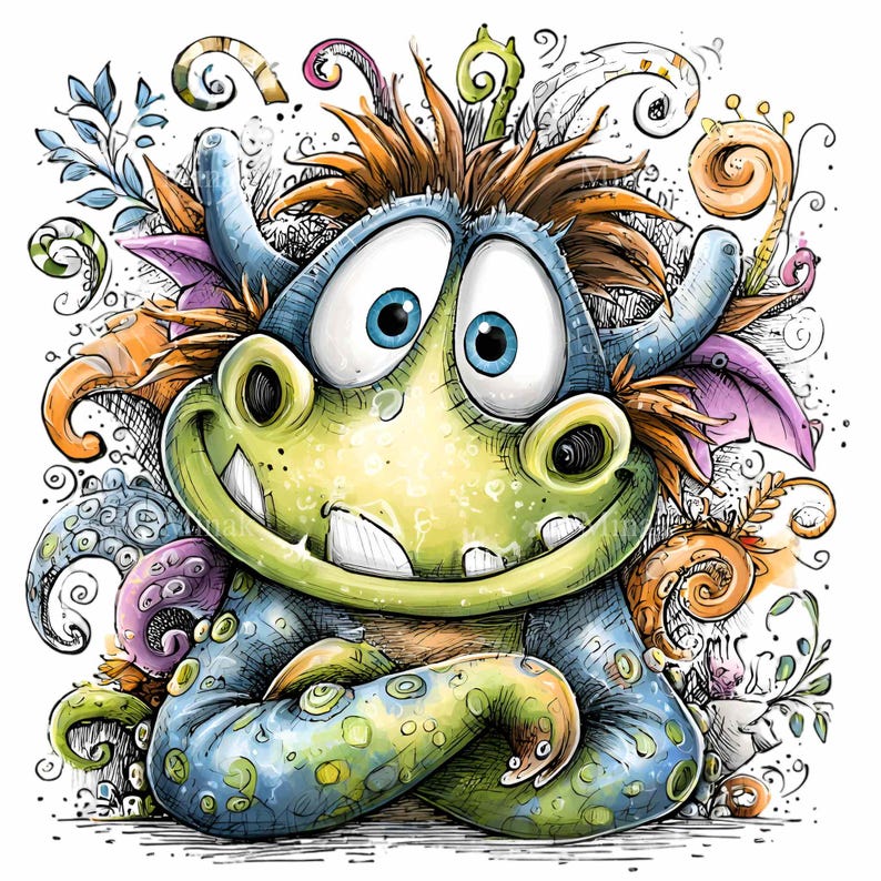 12 PNG Floral Design – Cute Monster PNG – Funny Colorful Creature ...