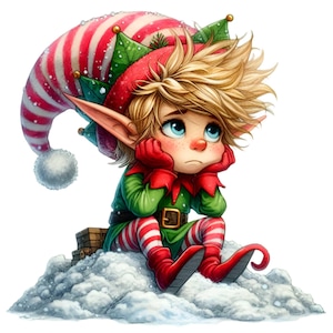 Adorable Christmas Elf in Snow Clipart PNG 14 Cute Festive Elf With ...