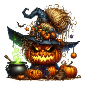 12 Witch Pumpkin PNG Clipart, Spooky Glowing Pumpkin Digital Art ...