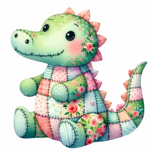 Patchwork Alligator PNG Clipart | 12 Cute Quilted Gator Illustration | Floral Stuffed Animal Art ...