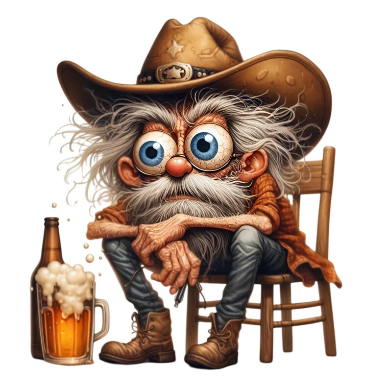 12 PNG Old Cowboy Clipart – Funny Western Grandpa Illustration, Beer ...