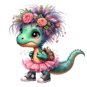 14 Ballerina Dinosaur PNG Clipart, Cute Blue Dino in Pink Tutu With ...