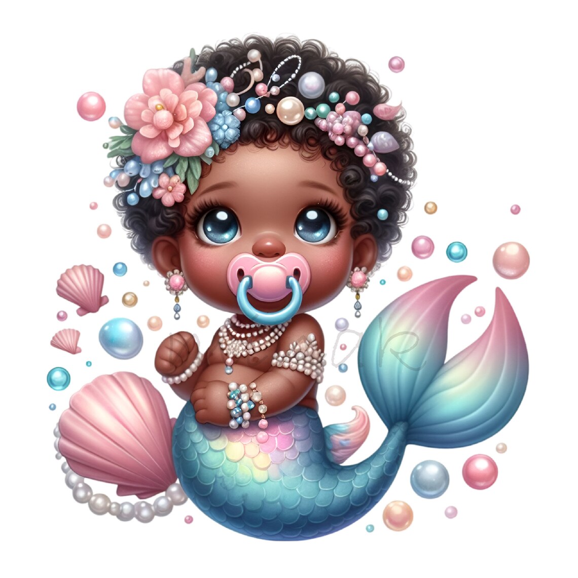 Pacifier Clipart, Newborn Clipart, Mermaid Clipart, 10 PNG Watercolor ...