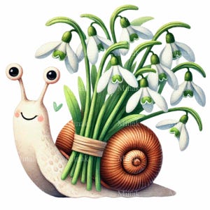 14 Spring Snail PNG Clipart - Cute Snail Holding Snowdrops for Floral ...