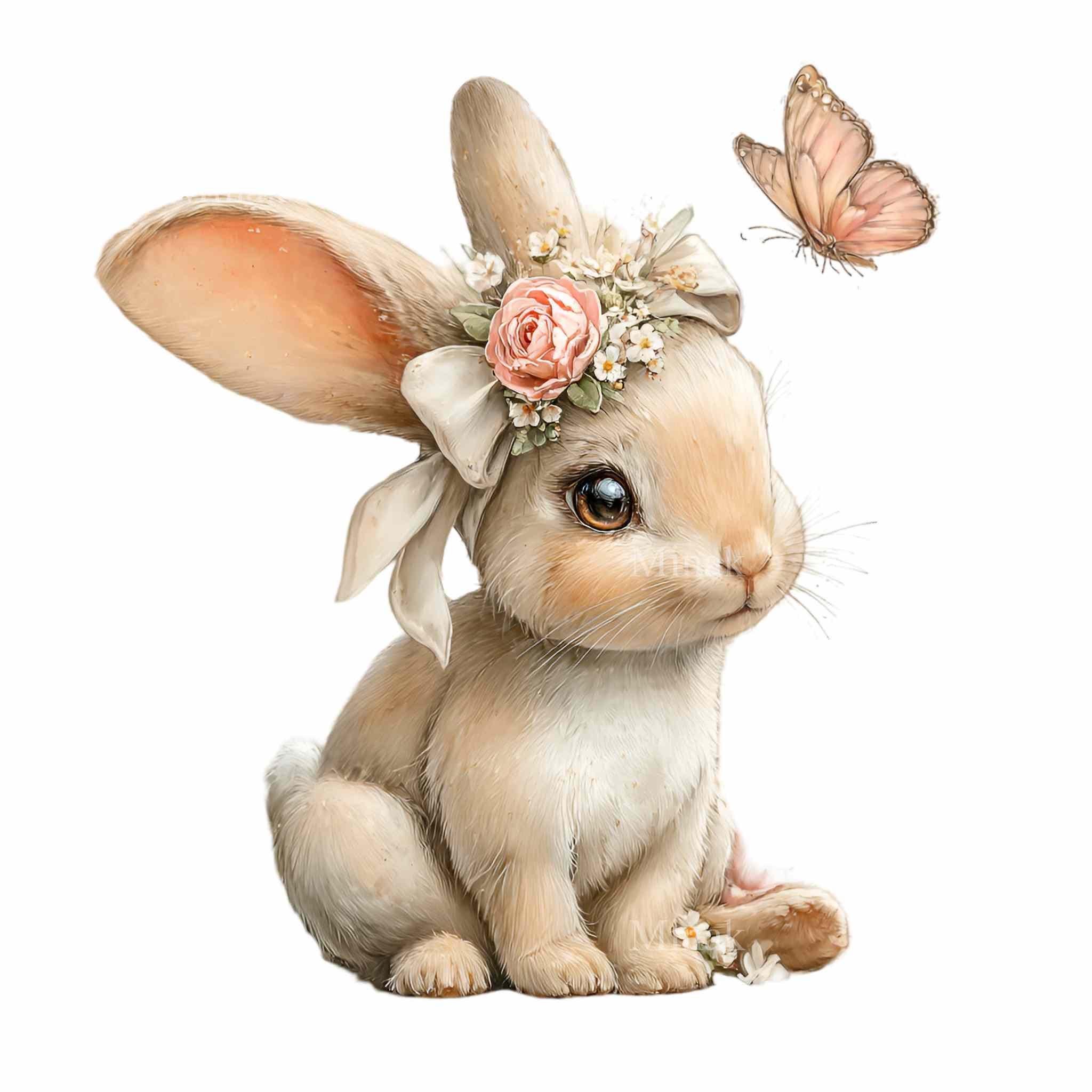16 PNG Floral Bunny, Spring Rabbit Clipart With Headband, Nursery ...