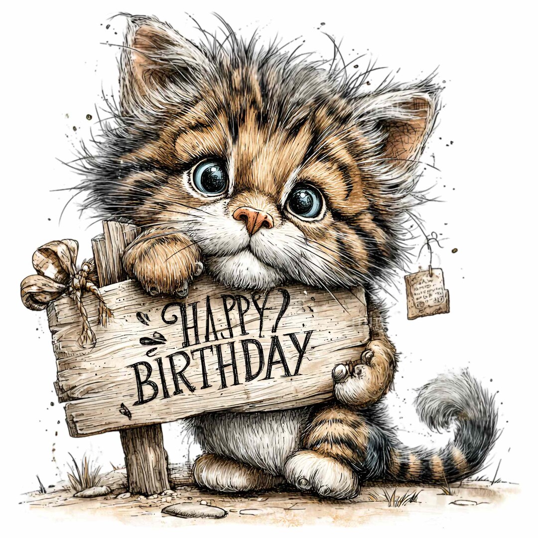 14 PNG Birthday Kitten Clipart – Cute Cat With Sign PNG – Funny Cartoon ...