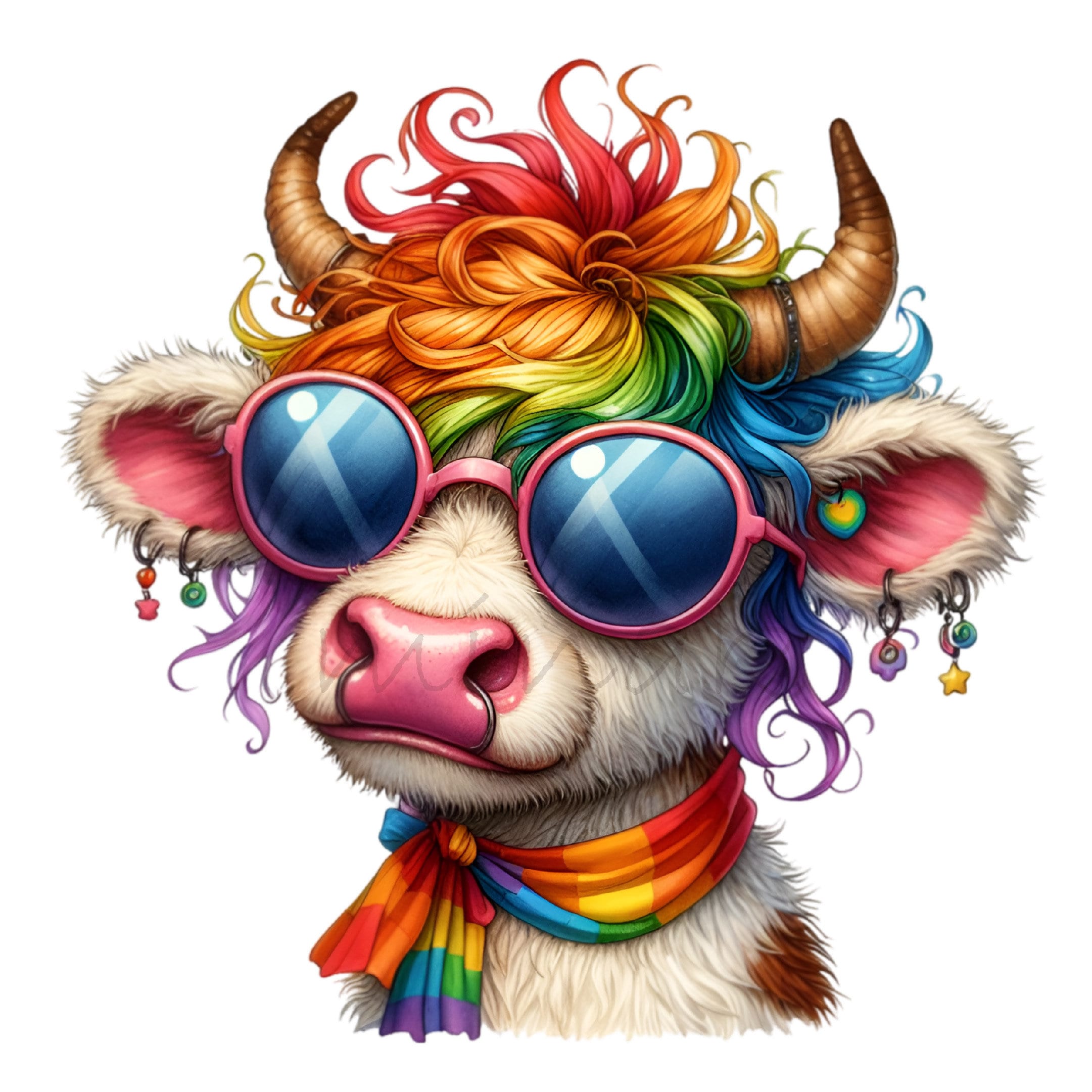 12 PNG Rainbow Cow Clipart – Colorful Sunglasses Cow Sublimation Design ...