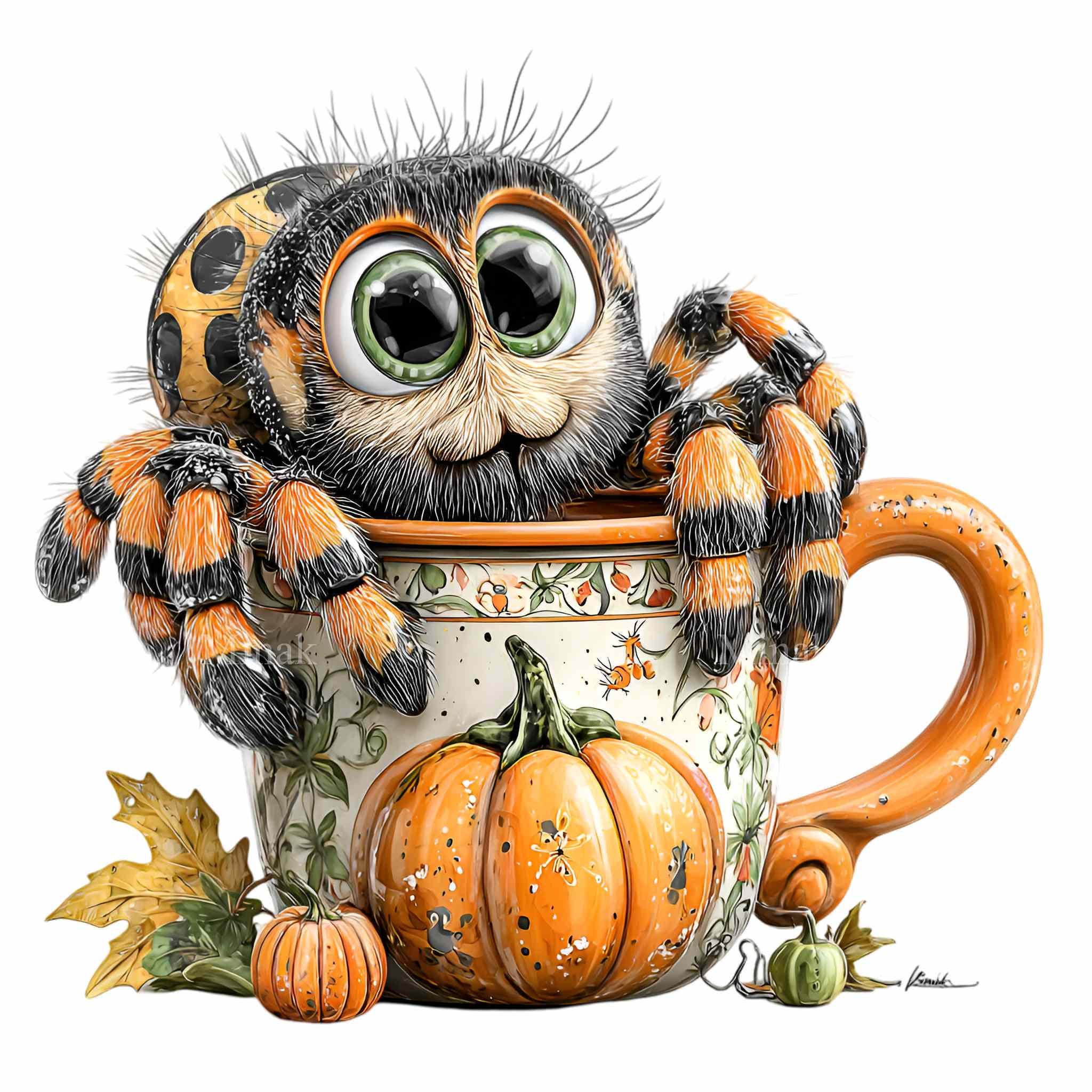 11 PNG Autumn Spider Clipart – Cute Bug in Teacup PNG – Fall Decor ...