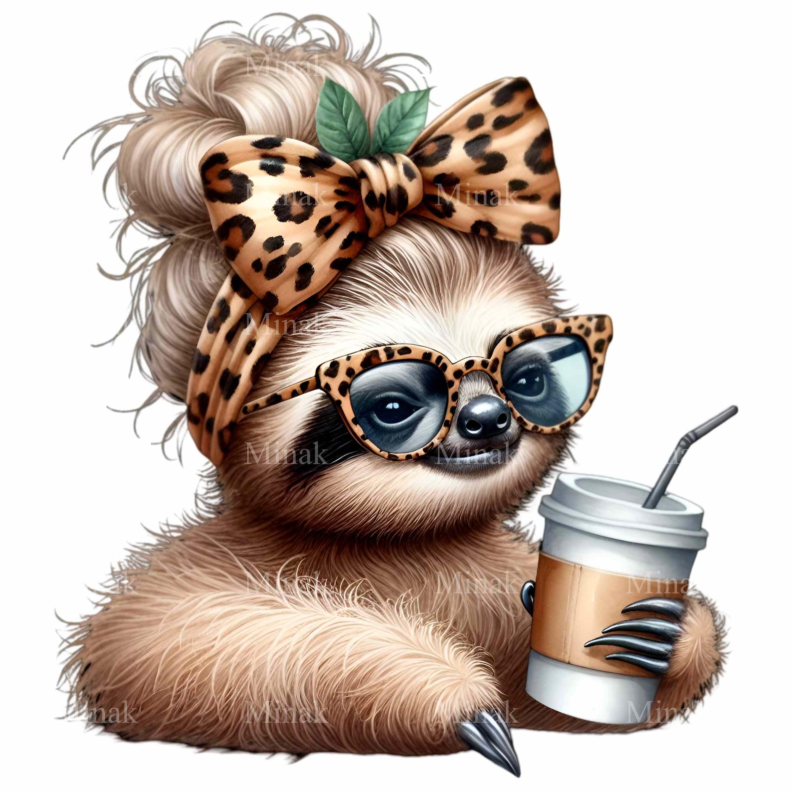 12 PNG Cute Sloth With Coffee PNG Clipart – Big-eyed Sloth Holding Cup ...