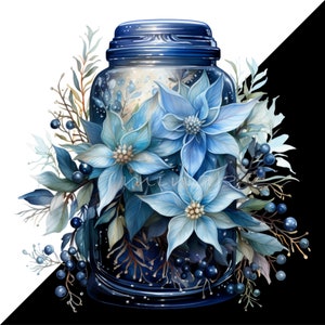 Floral Mason Jar Clipart - Watercolor Blue Flowers in Glass Jar With ...