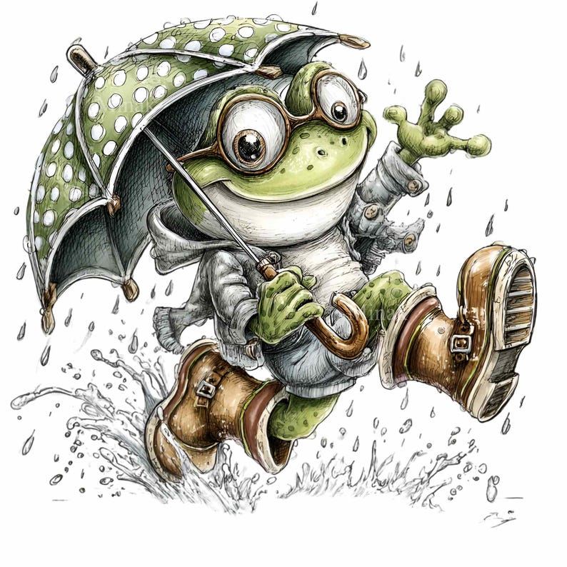 15 PNG Rainy Day Frog – Cute Umbrella PNG – Fall Animal Clipart for ...