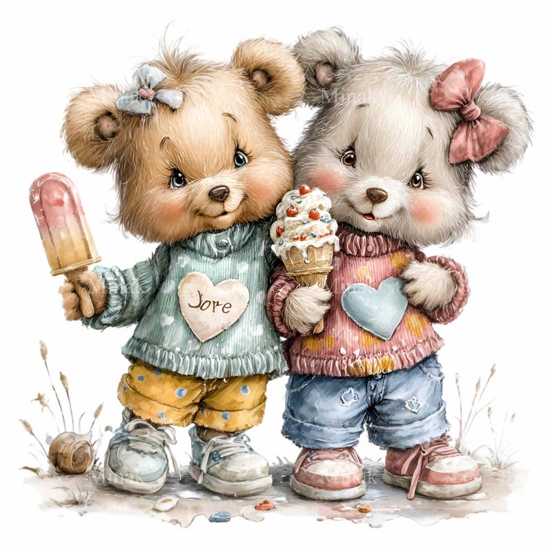 16 PNG Ice Cream Bears – Dessert Animal Clipart, Pair Kids Party Decor ...