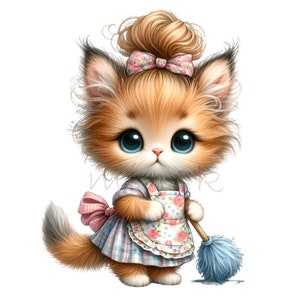 Cleaning Cat Clipart PNG 14 Adorable Kitten With Mop and Toilet ...