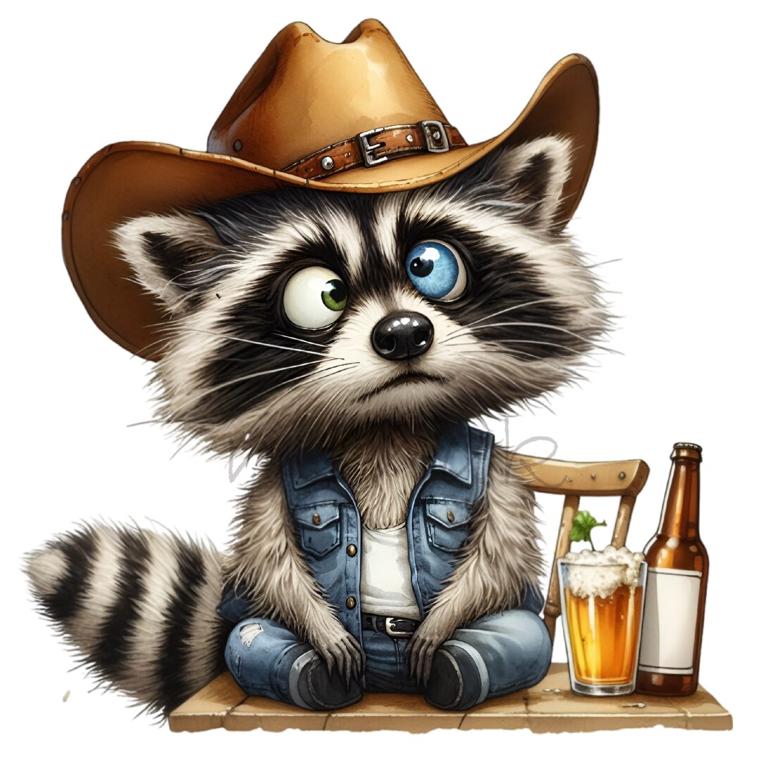 Cowboy Raccoon Clipart 12 PNG Funny Cartoon Raccoon With Beer ...