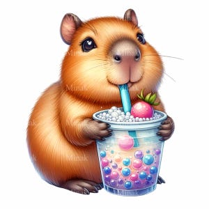 12 Capybara Drinking Tea Clipart PNG, Cute Capybara With Bubble Tea ...