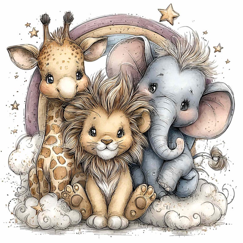 12 PNG Safari Baby Animals Clipart – Lion Giraffe Elephant PNG – Jungle ...