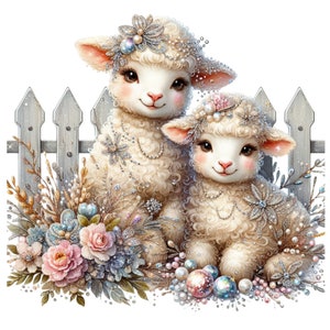 Lamb Clipart, 10 PNG Watercolor Sheep Spring Easter Card Making, Baby ...