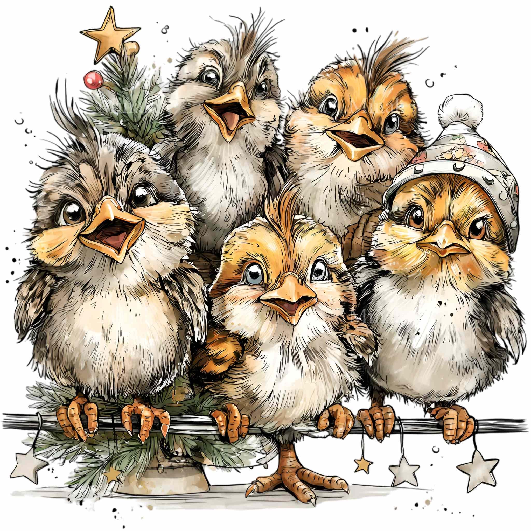 11 PNG Christmas Birds PNG – Caroling Chick Clipart – Cute Festive ...