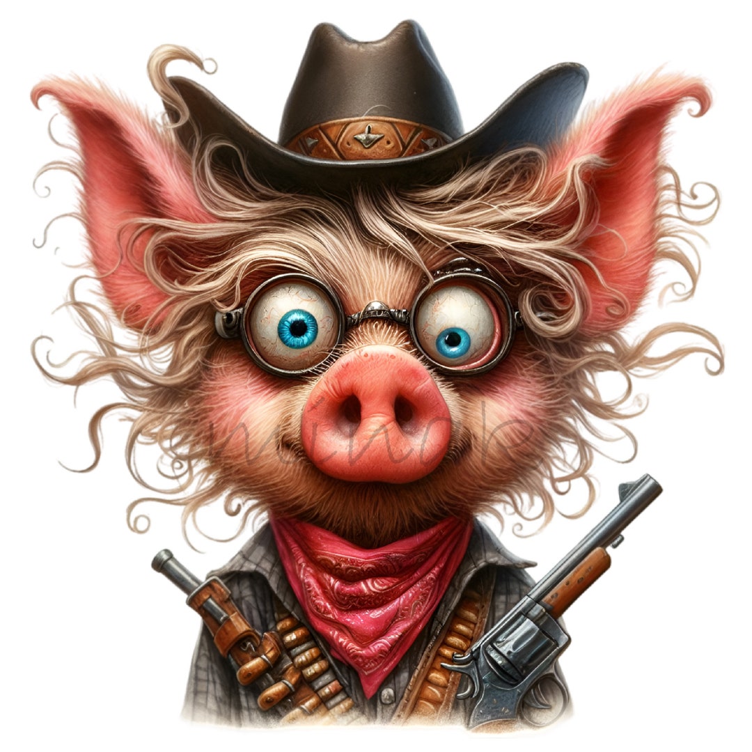 10 Cowboy Pig Clipart PNG, Cute Pig With Hat and Bandana, Wild Pig ...
