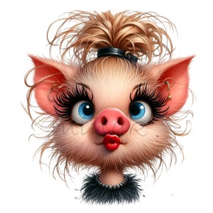 14 PNG Pig Clipart – Girly Pig Illustration With Bow and Messy Hair ...