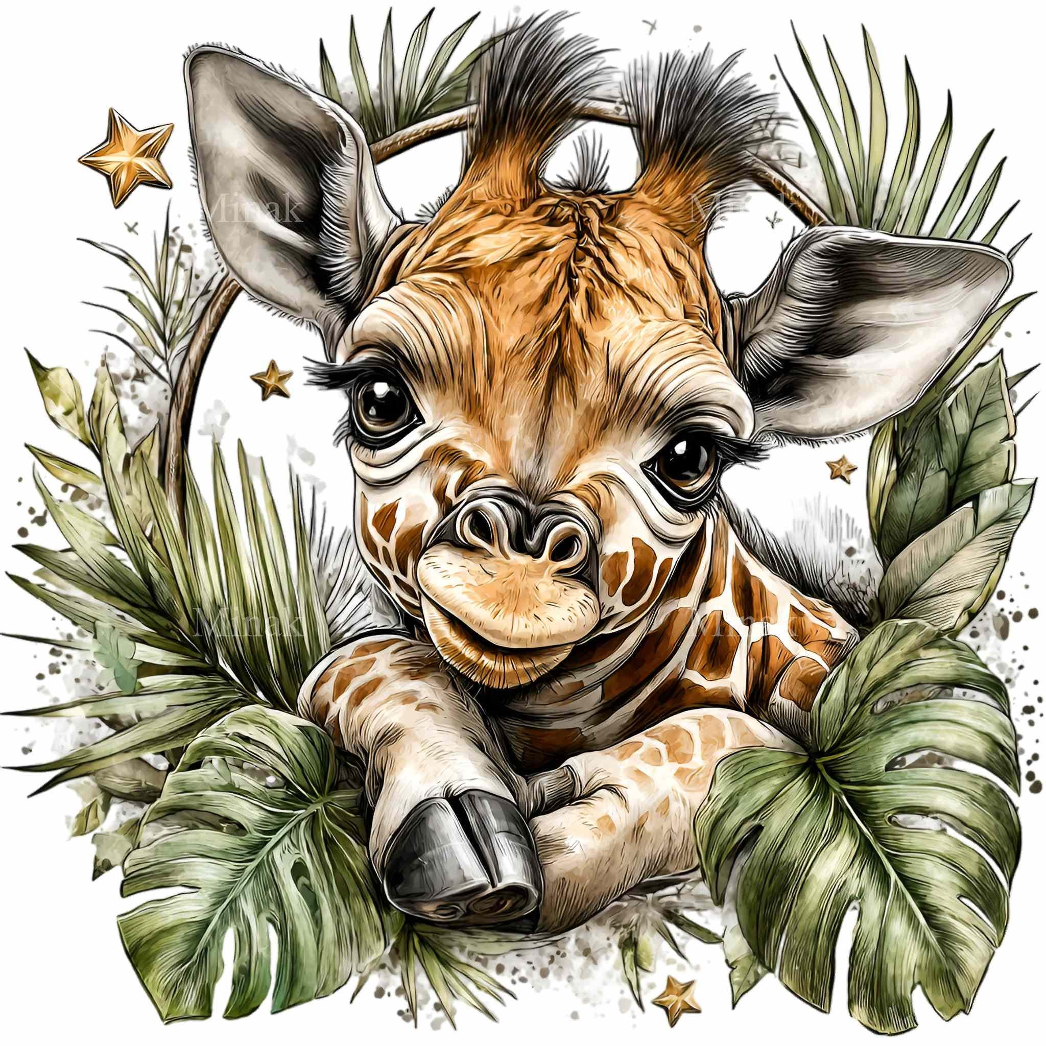 10 PNG Baby Giraffe Clipart – Cute Jungle Animal Wreath Art – Nursery ...