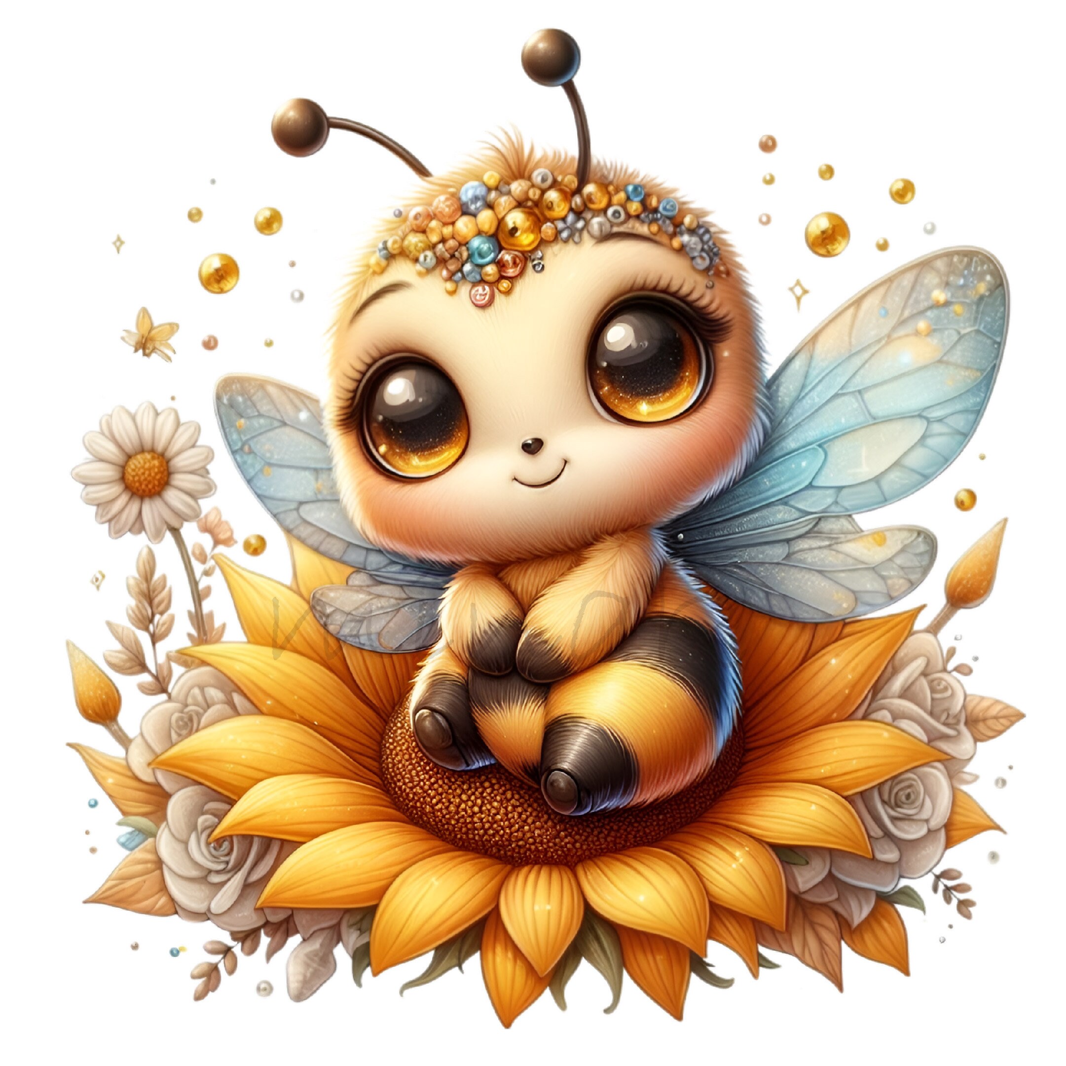 14 Cute Baby Bee PNG Clipart With Sunflower, Adorable Bumblebee Girl ...