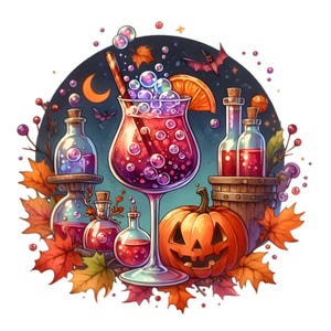 Colorful Halloween Potions and Pumpkins Watercolor Clipart 12 Festive ...