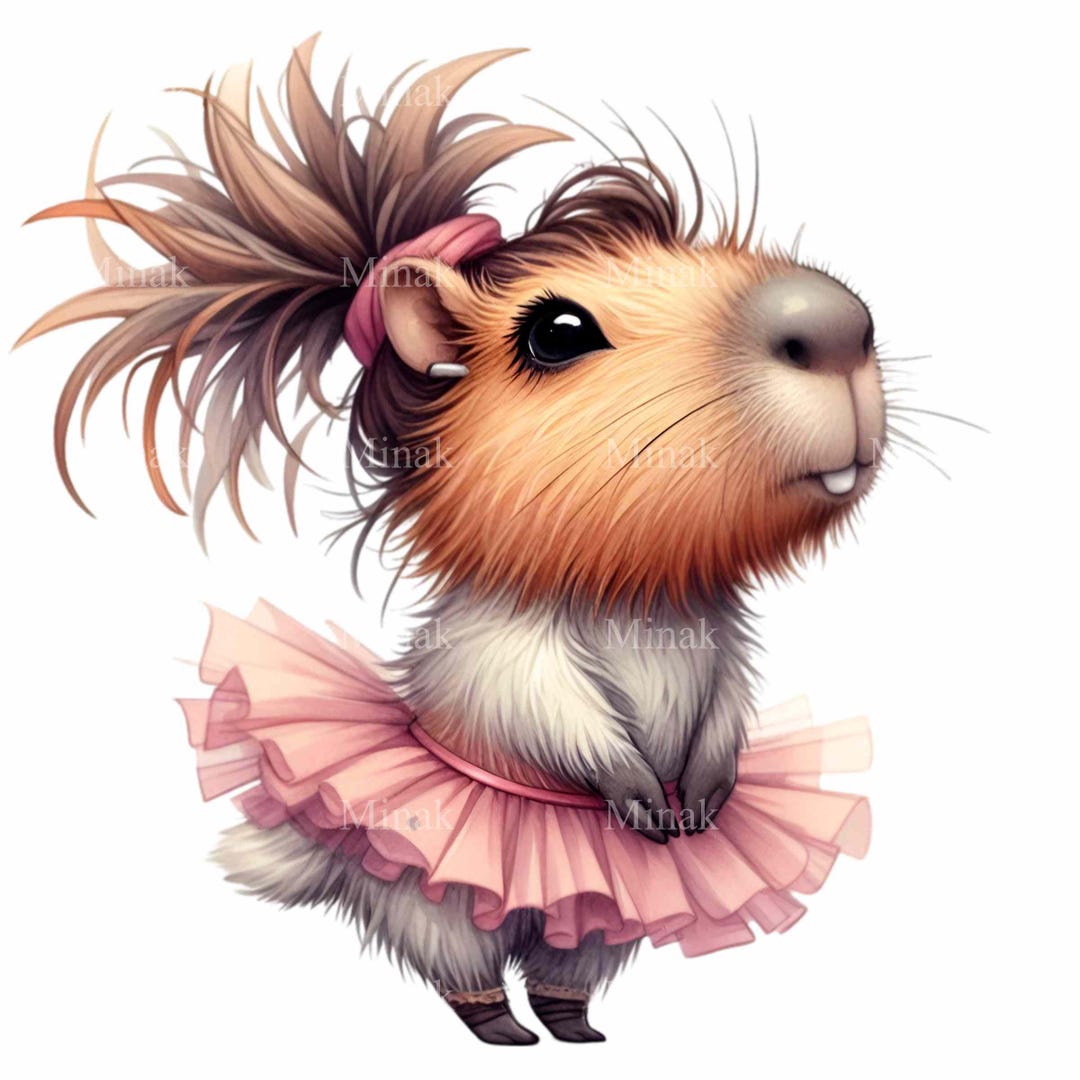 12 Cute Capybara Ballerina PNG Clipart, Adorable Capybara in Pink Tutu ...