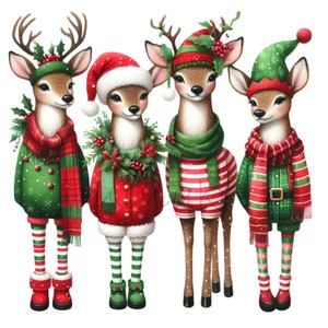 Christmas Reindeer Clipart, 14 Festive Holiday Deer PNG, Santa and Elf ...