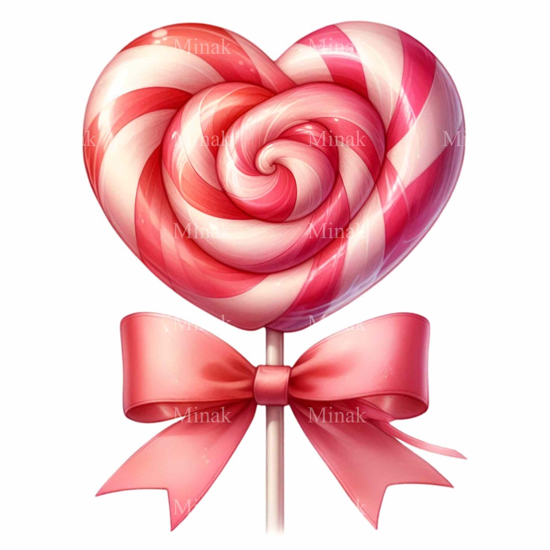 12 Heart Shaped Lollipop PNG Clipart With Pink Bow, Cute Candy ...