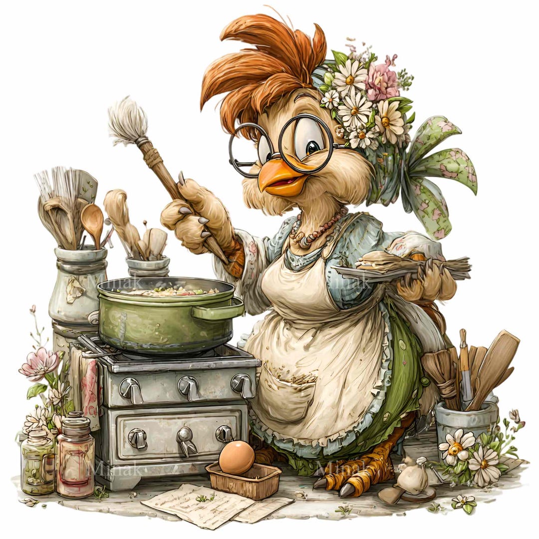 15 PNG Cooking Chicken Clipart – Farm Hen Chef Illustration, Kitchen ...