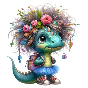 14 Ballerina Dinosaur PNG Clipart, Cute Blue Dino in Pink Tutu With ...