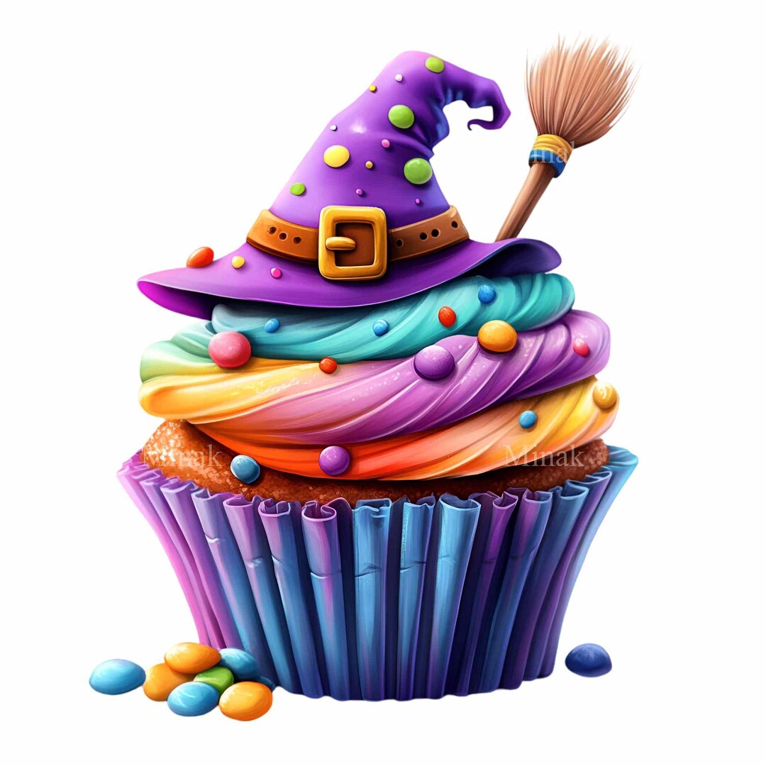 24 PNG Halloween Cupcake PNG Clipart, Rainbow Frosting Cupcake With ...