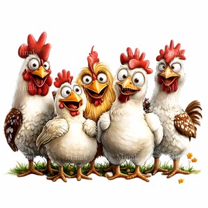 12 Funny Chickens Group PNG Clipart - Quirky Cartoon Farm Animals for ...