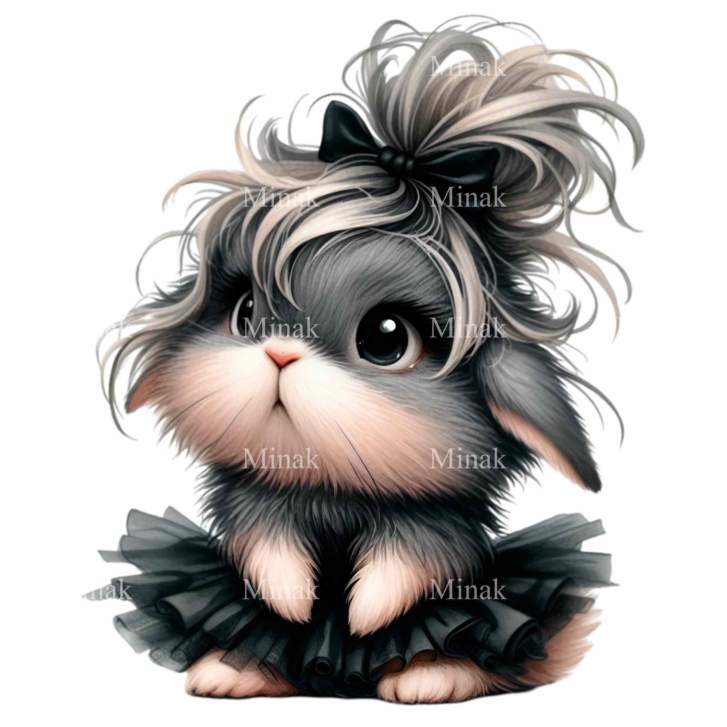 10 PNG Messy Hair Bunny Clipart, Black Tutu Rabbit Sublimation - Etsy
