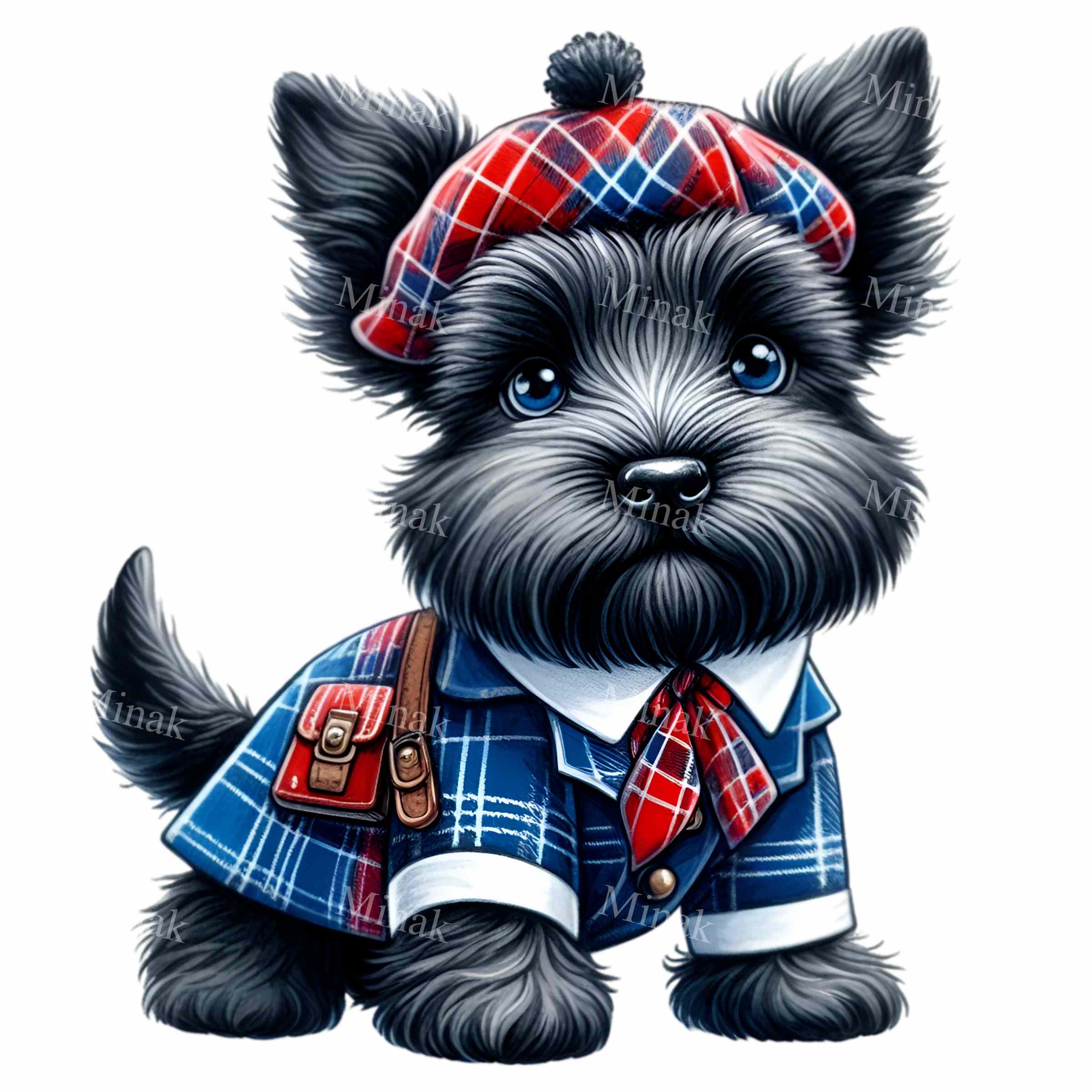 14 Scottish Terrier Dog Clipart PNG | Cute Terrier in Tartan Outfit ...