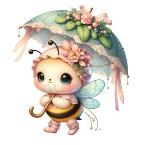 Honey Bee Clipart, Cute Bumblebee Clip Art, 10 PNG Flower Umbrella ...