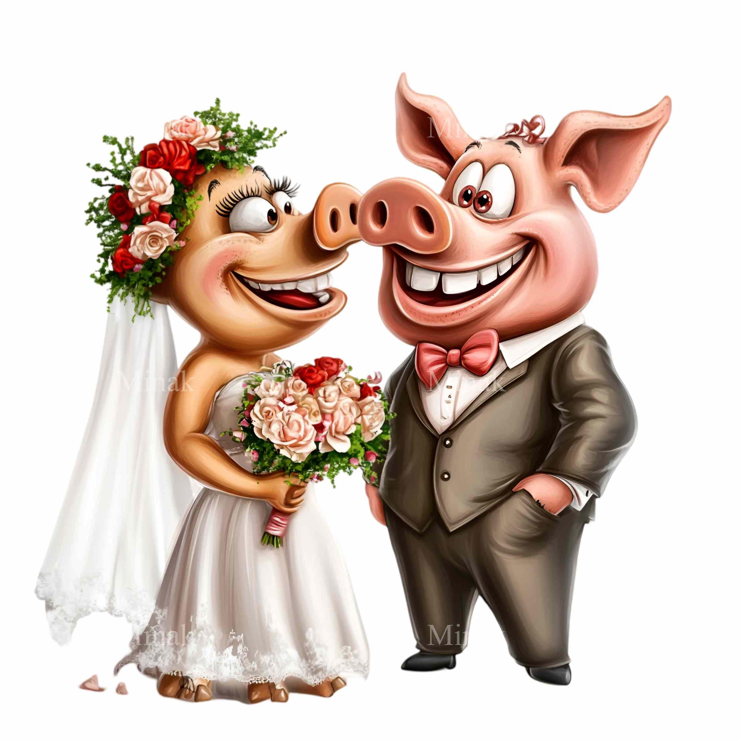 20 PNG Funny Wedding Pig Clipart PNG, Bride and Groom Pigs Cartoon ...
