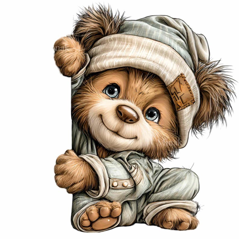 14 PNG Sleepy Bear Clipart – Cute Watercolor PNG – Baby Animal Art for ...